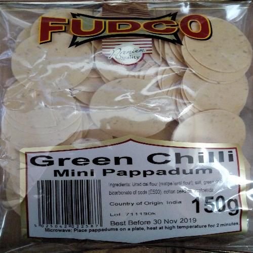 Fudco Green Chilli Mini Papadum 150g - Rashan Pani